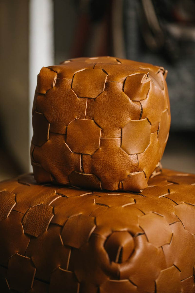Recycled Leather Cube Footstool made in the UK by Elvis & Kresse – AUTHOR