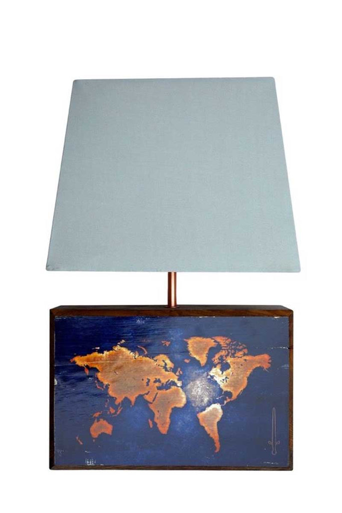 Grey World Map Table Lamp made in the UK by Cappa E Spada for AUTHOR